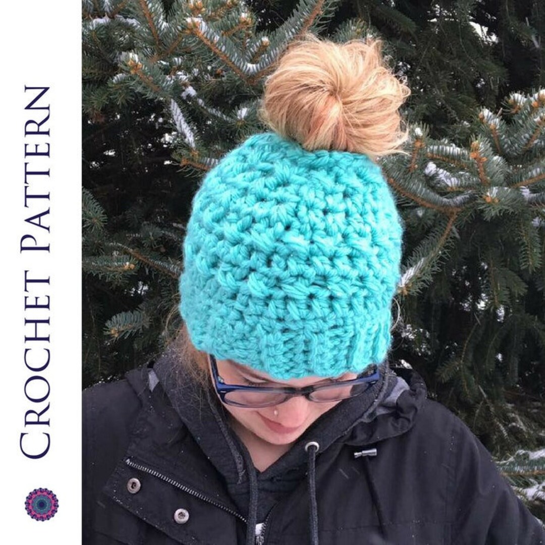 Viral Bun Hat Crochet Pattern Pony Tail Hat Ponytail Beanie Messy Bun ...