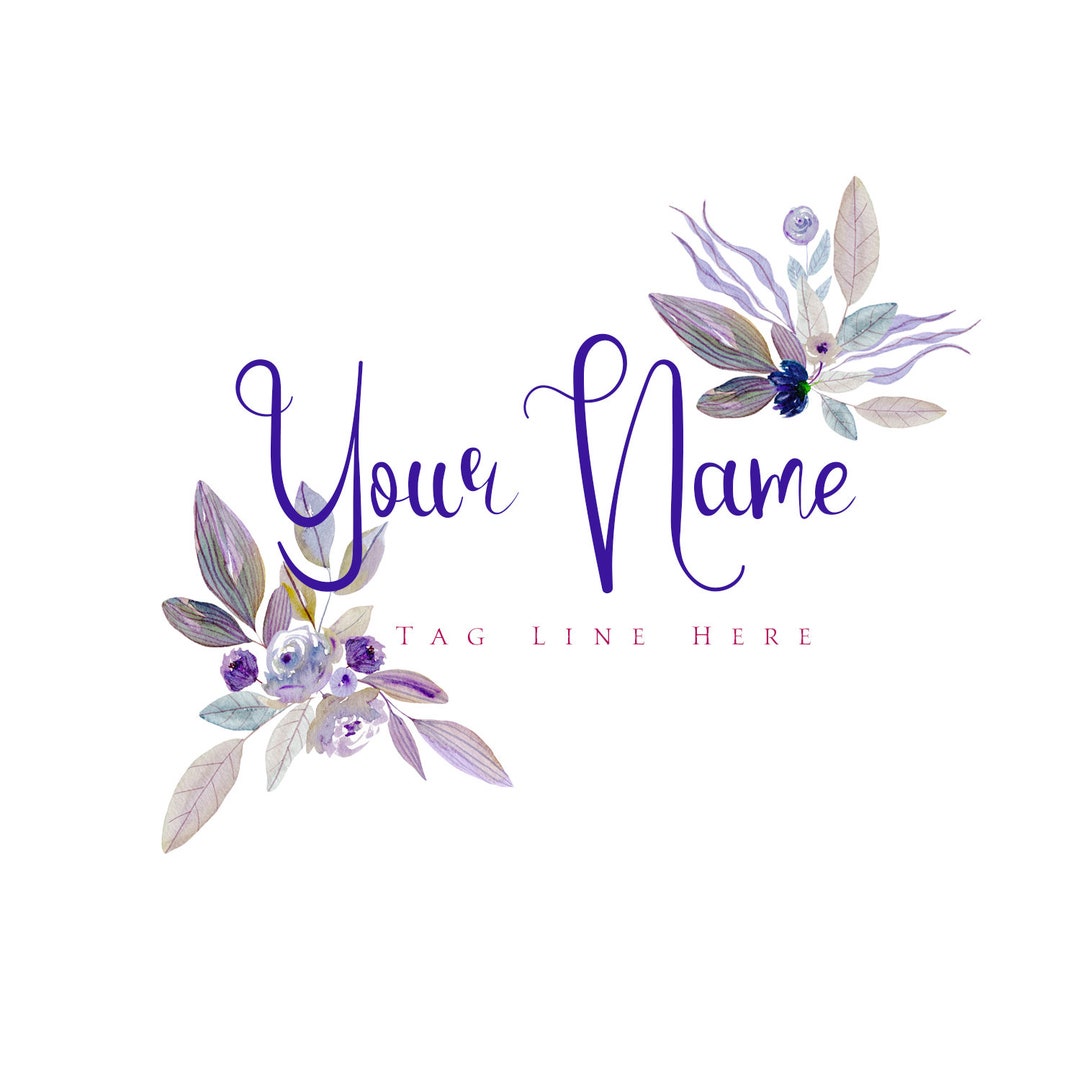 Watercolor Floral Purple Pre-made Logo - Etsy