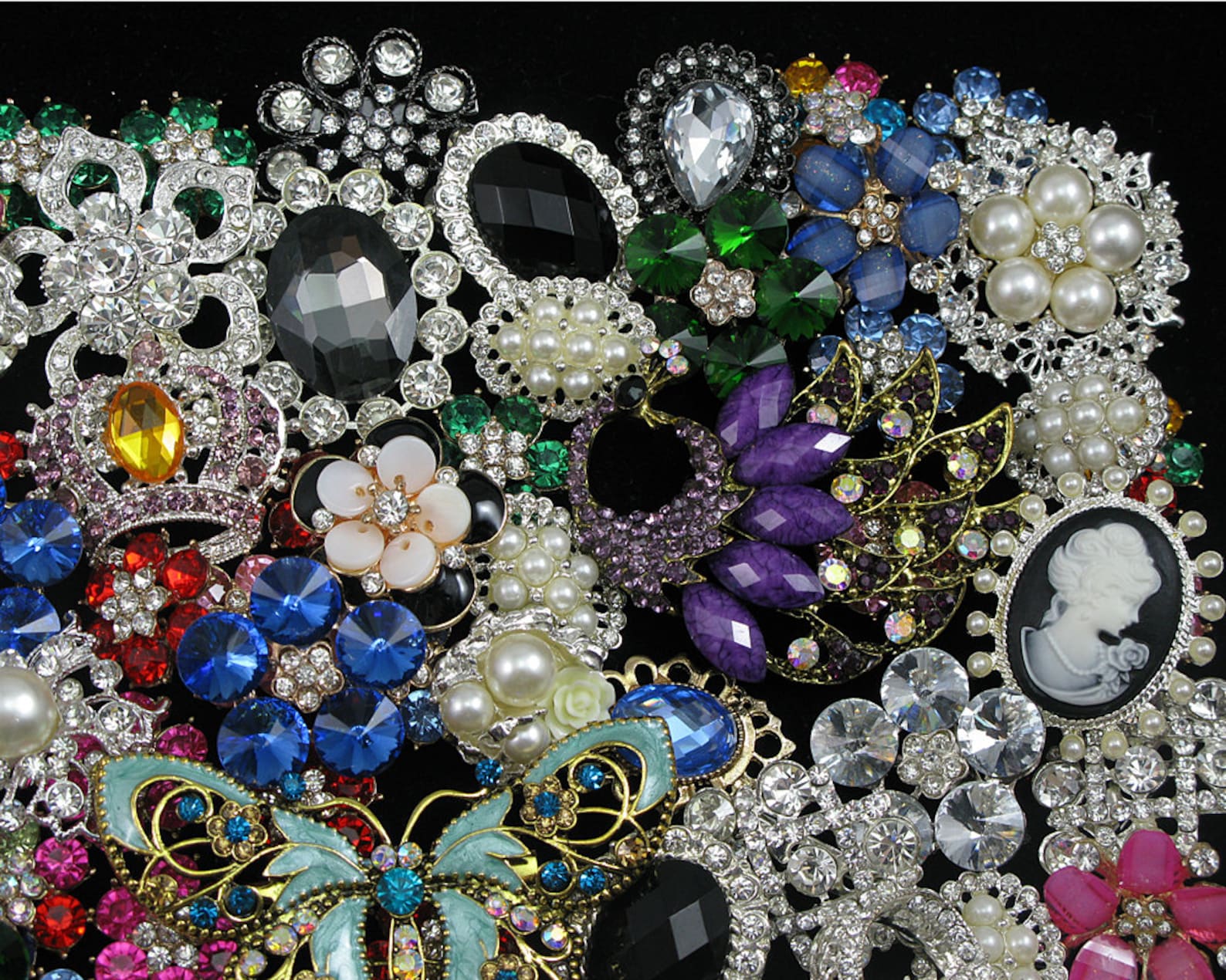 Mixed Lot 100 Crystal Rhinestone Brooch Pin Button Decor - Etsy