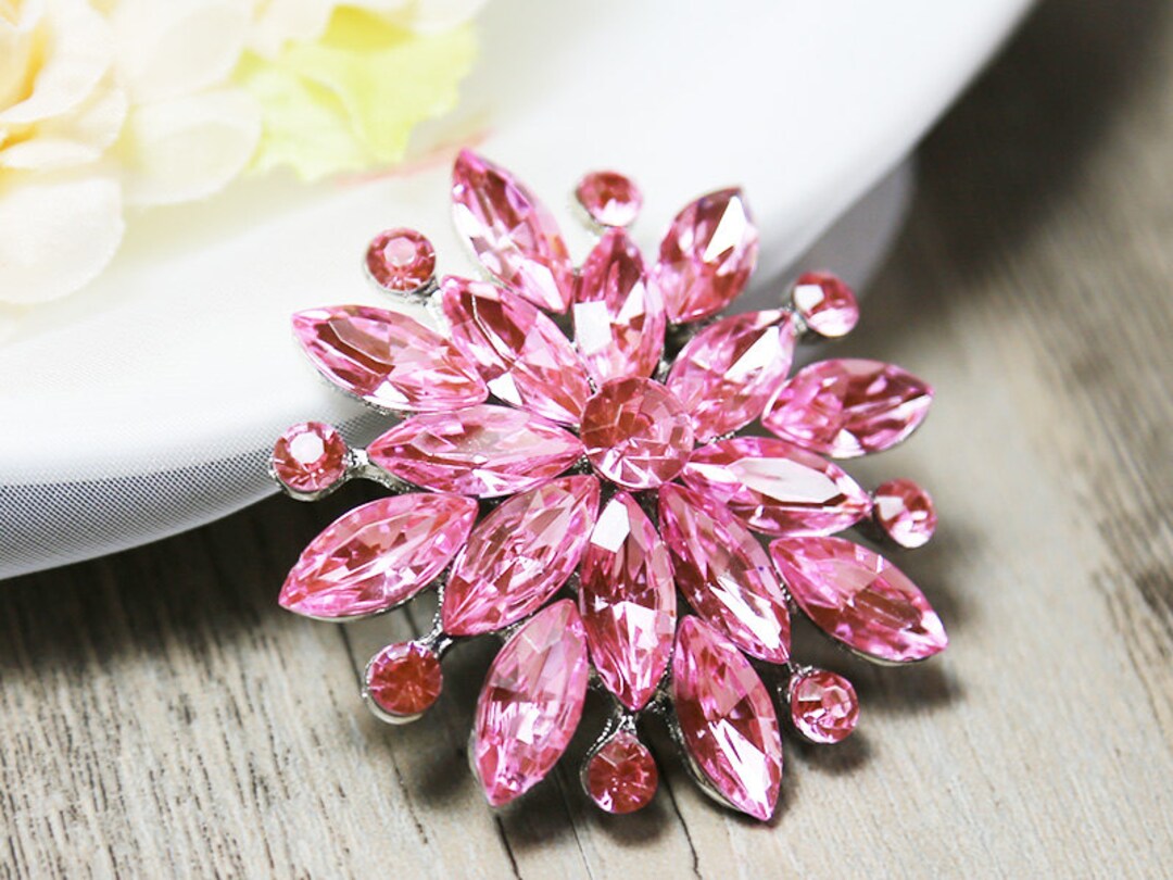 Light Pink Rhinestone Brooch Crystal Brooch Flower Brooch Wedding ...
