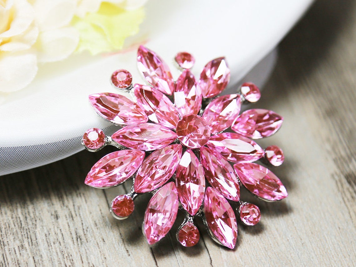 Light Pink Rhinestone Brooch Crystal Brooch Flower Brooch - Etsy