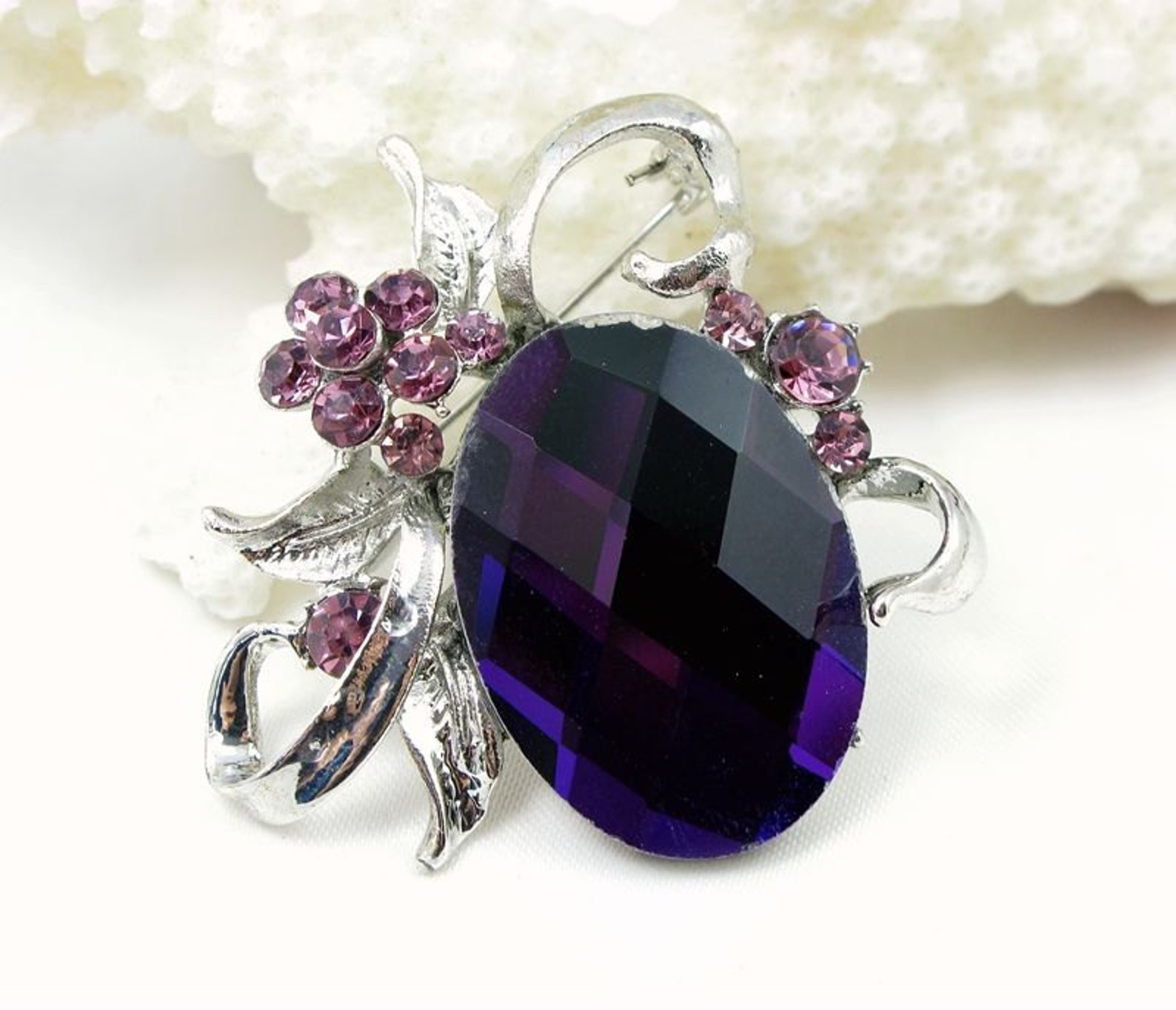 Purple Rhinestone Brooch Wedding Brooch Wedding Bouquet Brooch - Etsy