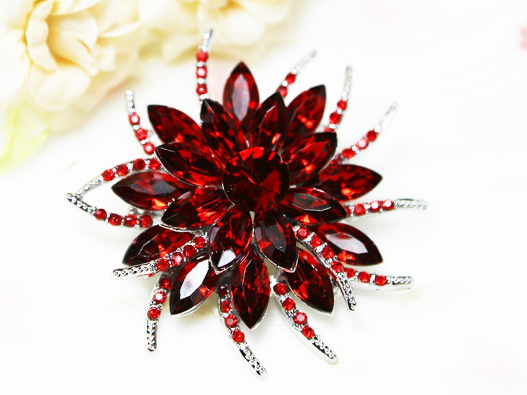 RED Crystal Brooch FLOWER Pin Rhinestone Brooch Bridal Brooch - Etsy