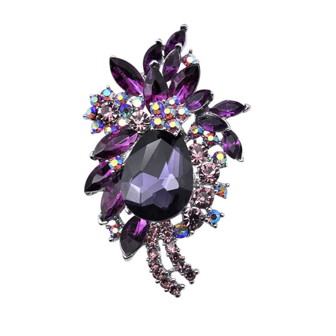 Sparkling Gold Tone Purple Rhinestone Crystal Brooch Pin Flat Back ...