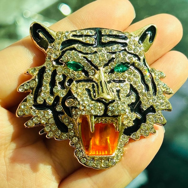 Rhinestone Tiger Brooch - Etsy