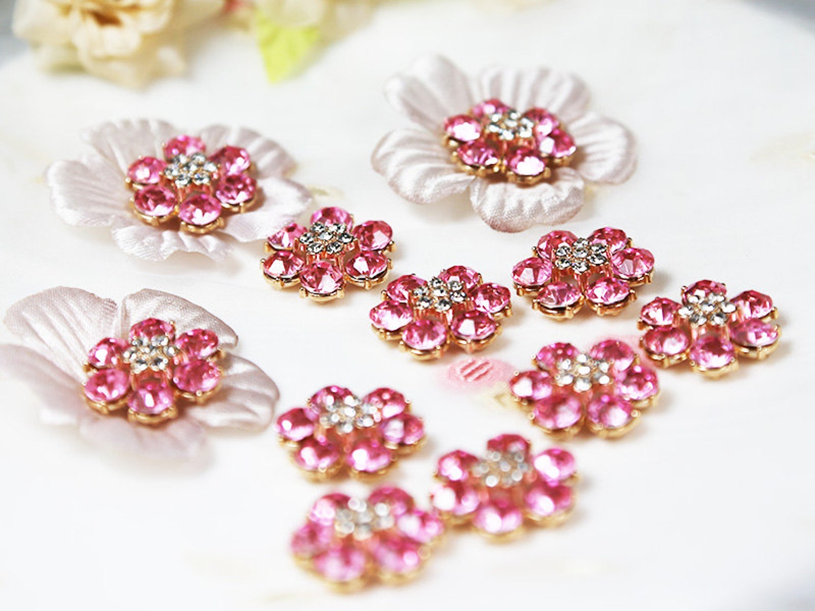 Lot 10 Flat Back Rhinestone Button Applique Light Pink Button - Etsy