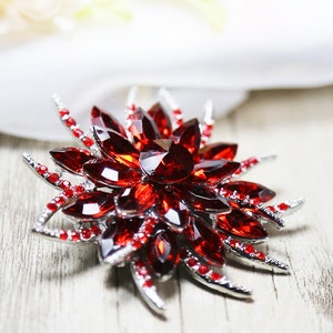 RED Crystal Brooch FLOWER Pin Rhinestone Brooch Bridal Brooch - Etsy