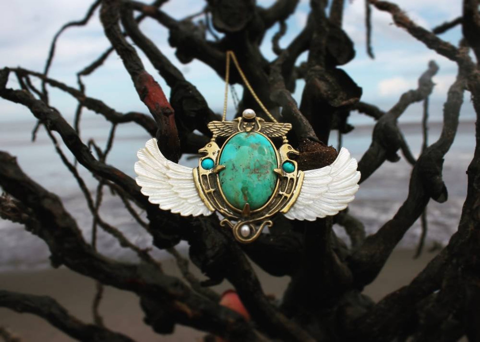 CAIRO Egyptian Reproduction Jewelry Winged Amulet Turquoise - Etsy