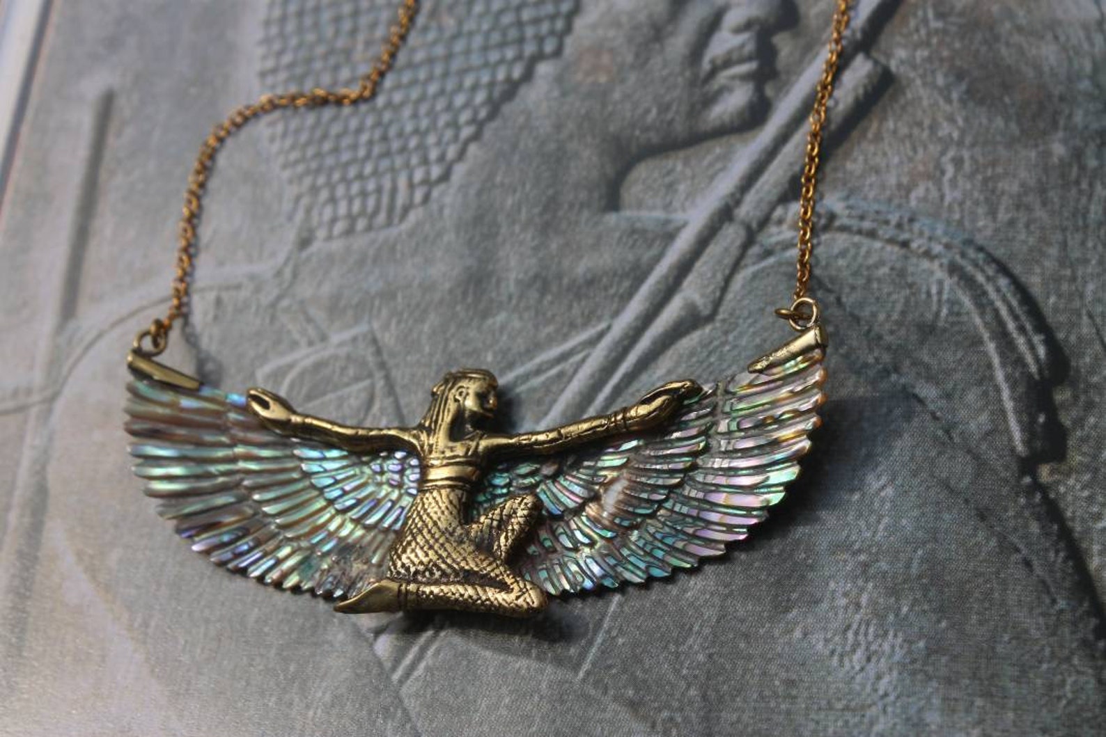 RISING ISIS Abalone Goddess Necklace, Ancient Egyptian Jewelry, Hand ...