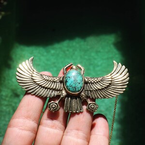 KHEPRI Winged Scarab Necklace, Turquoise Egyptian Revival, Hand Carved ...