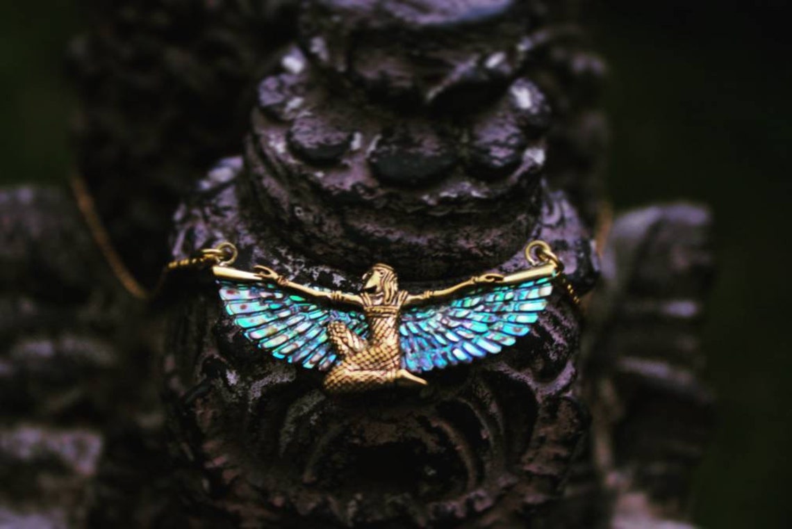 RISING MAAT Abalone Shell Goddess Necklace Carved Wings - Etsy