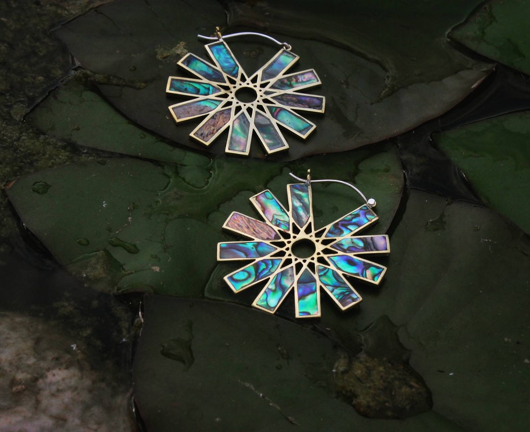 Arabic Geometric Abalone Inlay Hoops, Shell Earrings, Powa Jewelry ...