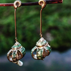 Green Sea Snail Earrings, Electroformed Shells, Sea Jewelry, Mermaid ...