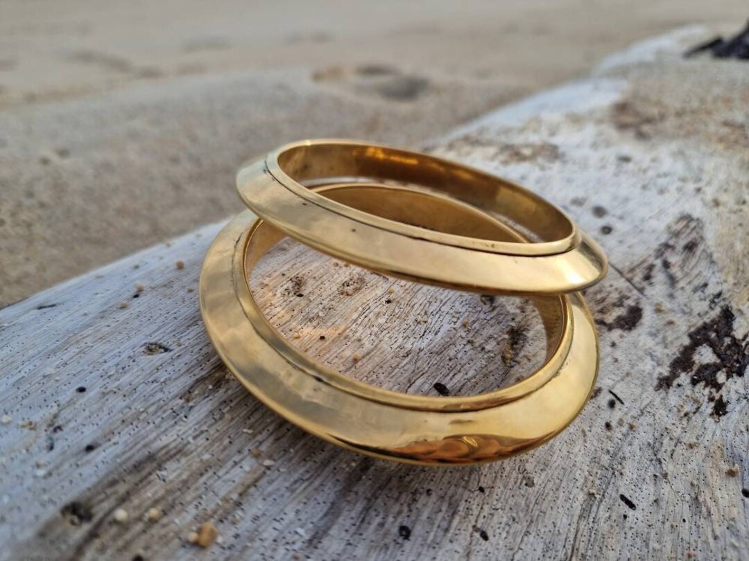 Twin Hollow Bangles, Pair of Bracelets, 24 K Gold Plated Bohemian ...