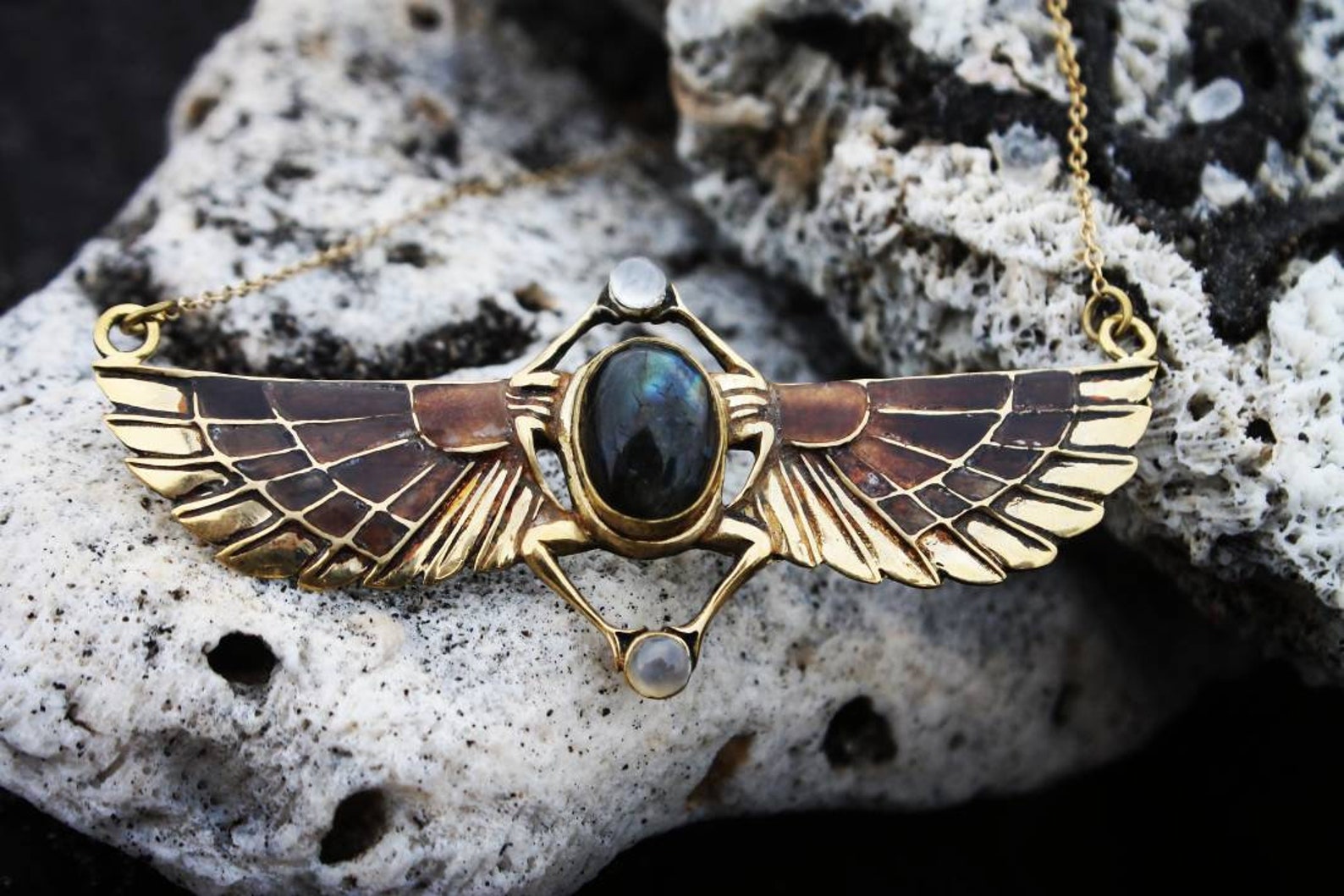 TUTANKHAMUN Revival Scarab Black Horn Necklace, Beatle Jewelry ...