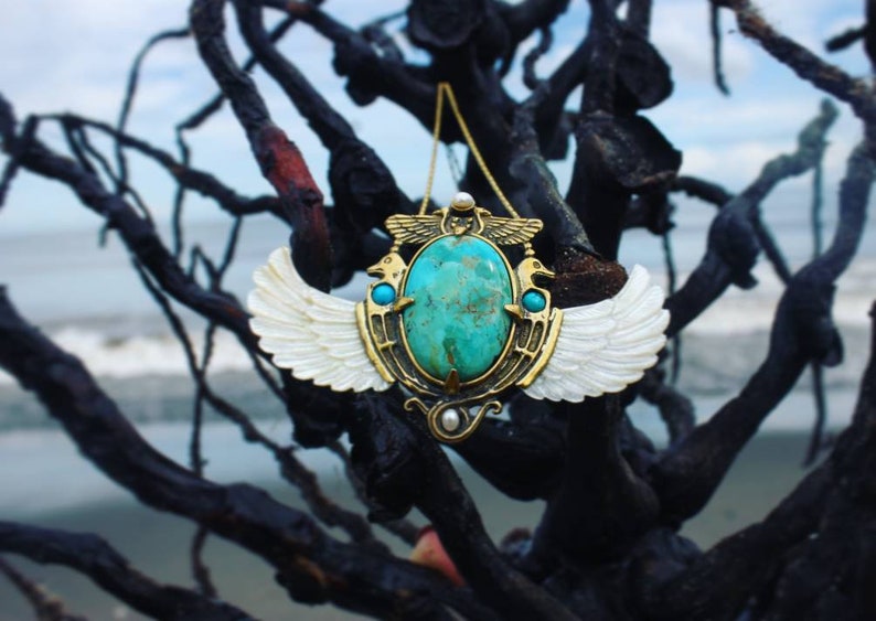 CAIRO Egyptian Reproduction Jewelry Winged Amulet Turquoise - Etsy
