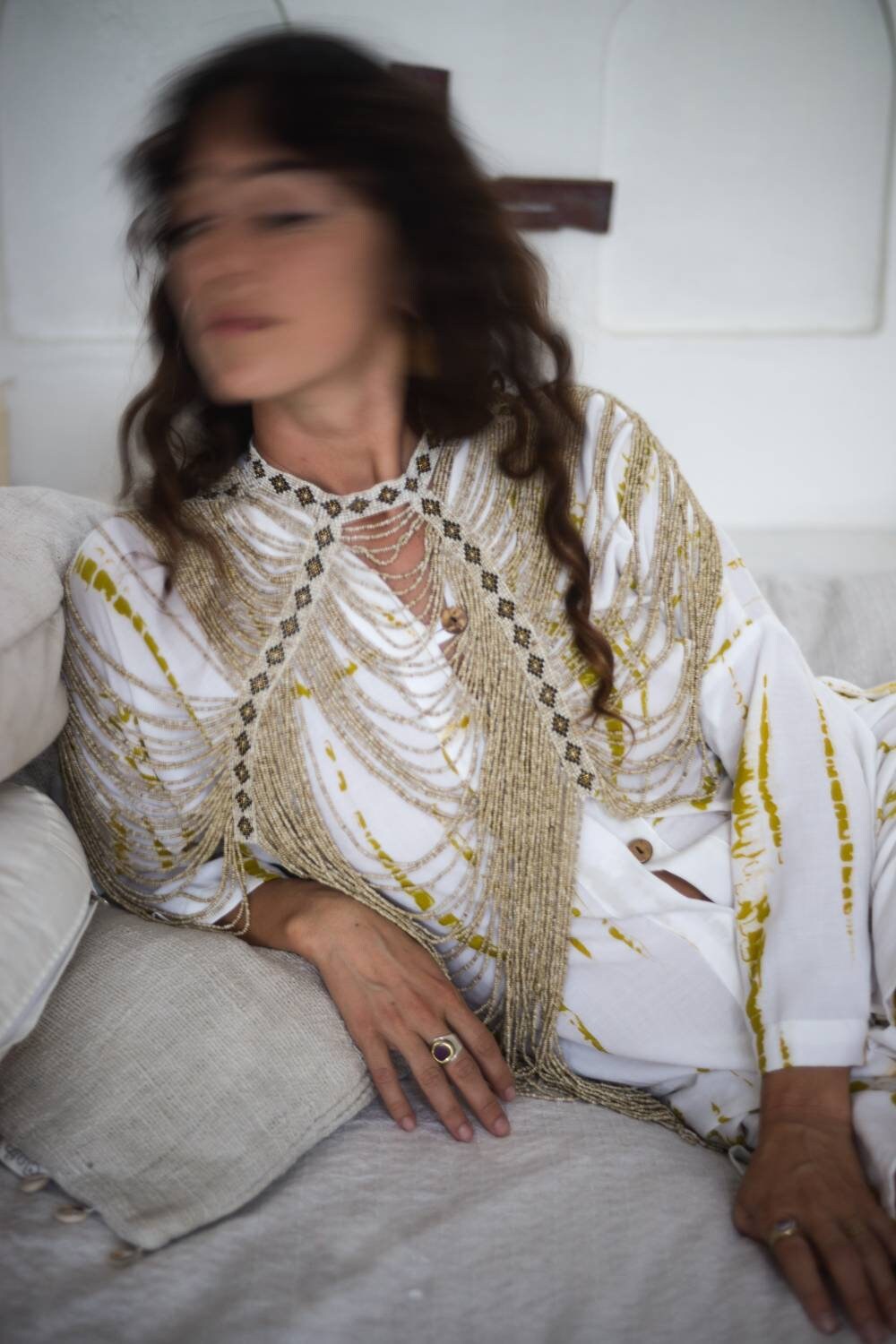 ABUK Long Broken White Beaded Top, Body Jewelry, Beaded Shoulder ...