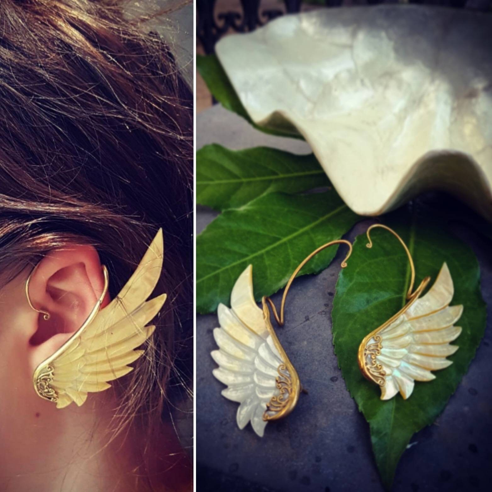 ALYA Pink Sea Shell Ear Cuff Wing Ear Cuffs Elven Ear Cuff - Etsy