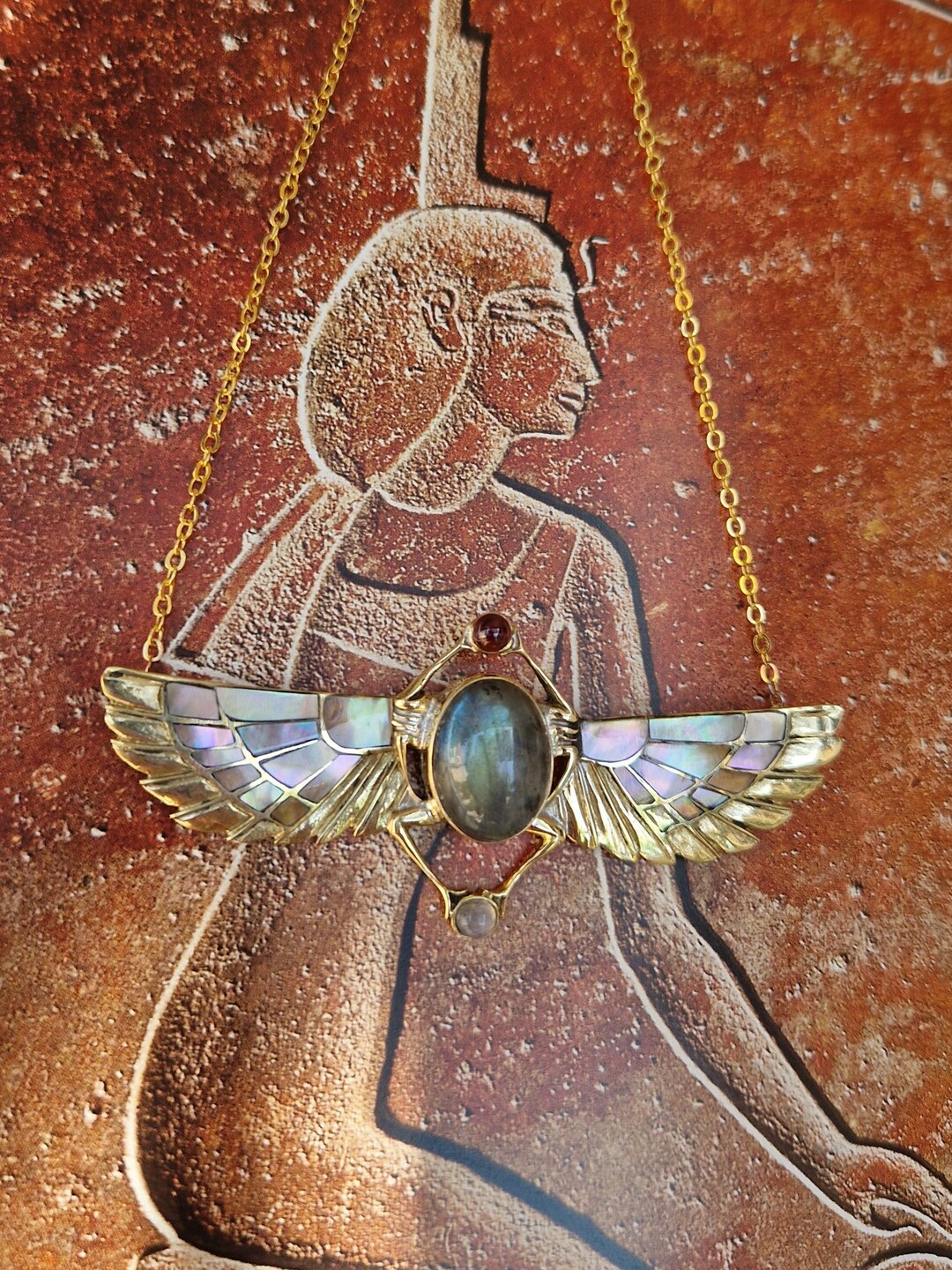 TUTANKHAMUN Revival Scarab Pink Shell Necklace, Beatle Jewelry ...