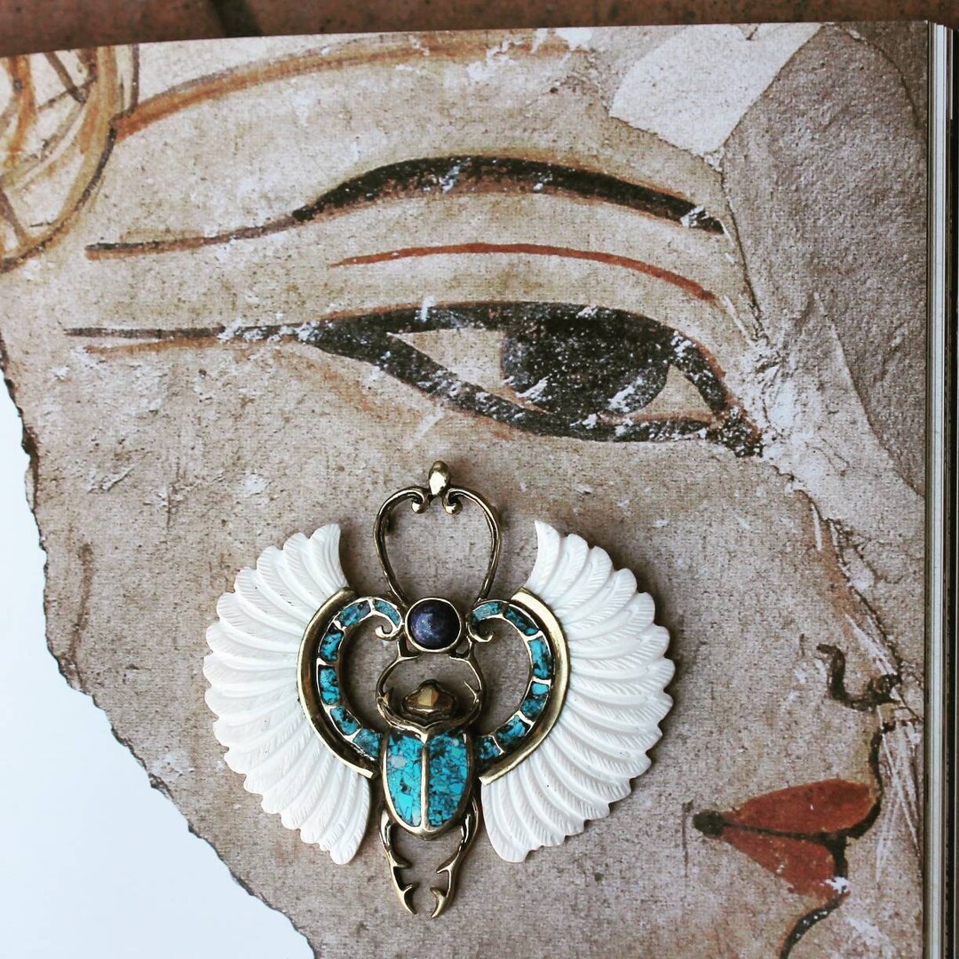 ASWAN Bone Necklace, White Wings, Egyptian Scarab Reproduction ...