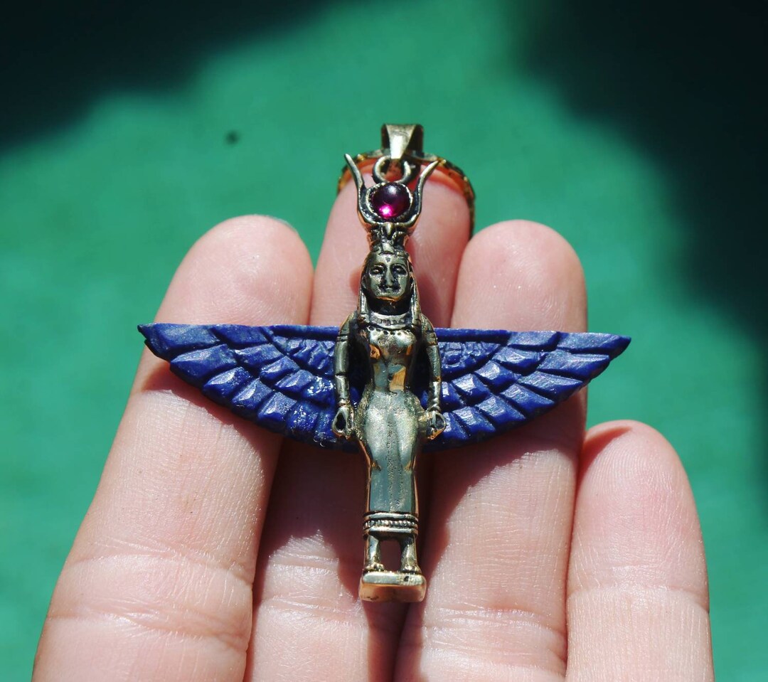 HATOR Goddess Pendant, Lapis Lazuli Carved Wings, Hand-carved Gem ...