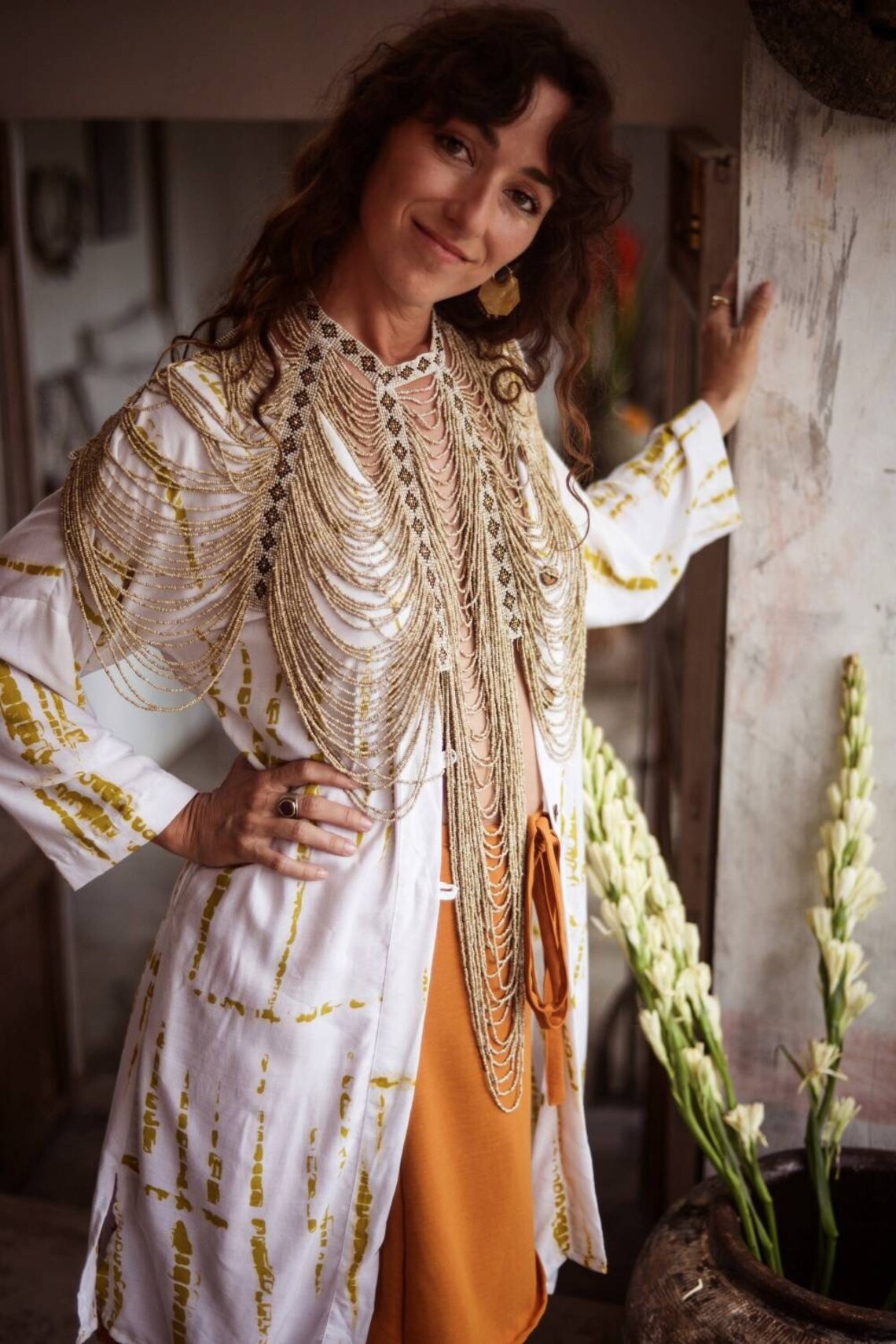 ABUK Long Broken White Beaded Top, Body Jewelry, Beaded Shoulder ...