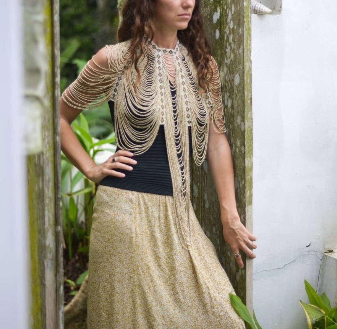 ABUK Long Broken White Beaded Top, Body Jewelry, Beaded Shoulder ...