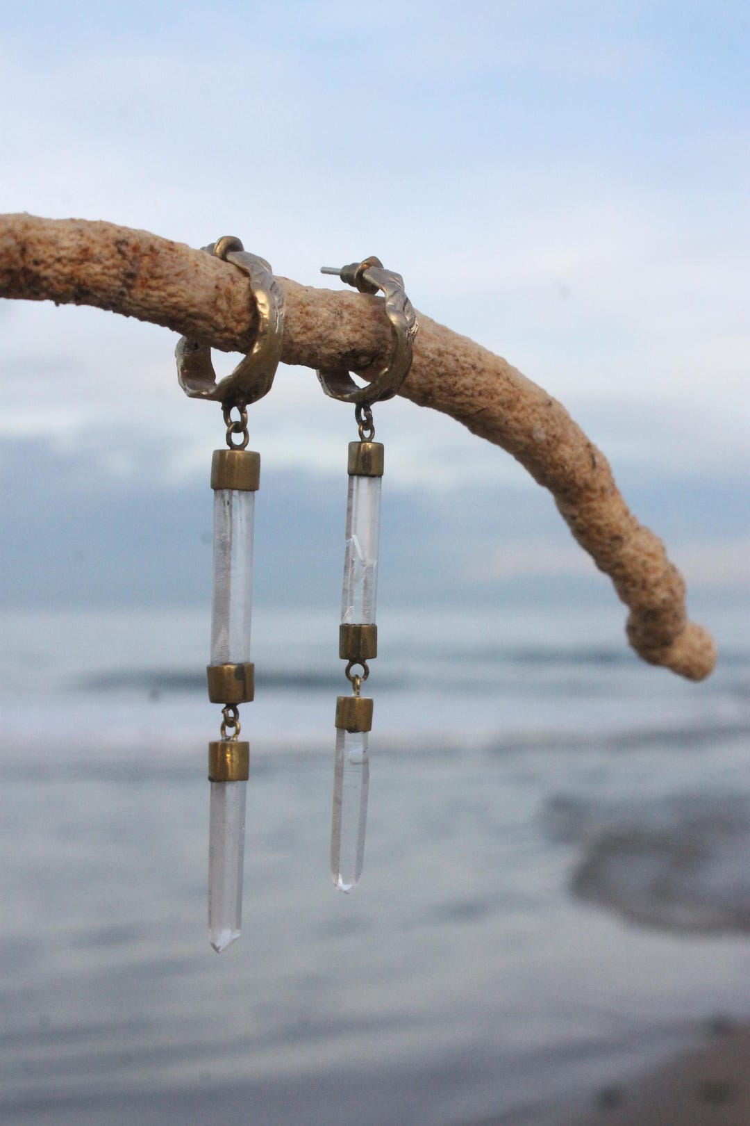 MAGMA Dangle Drop Huggie Hoops, Crystal Quartz, Artistic Jewelry ...