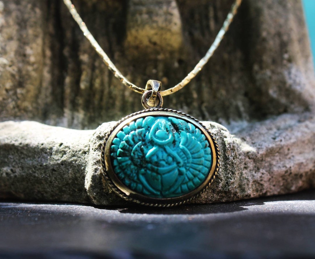 Carved Turquoise Egyptian Scarab, Stone Scarab Pendant, Beatle Carving ...
