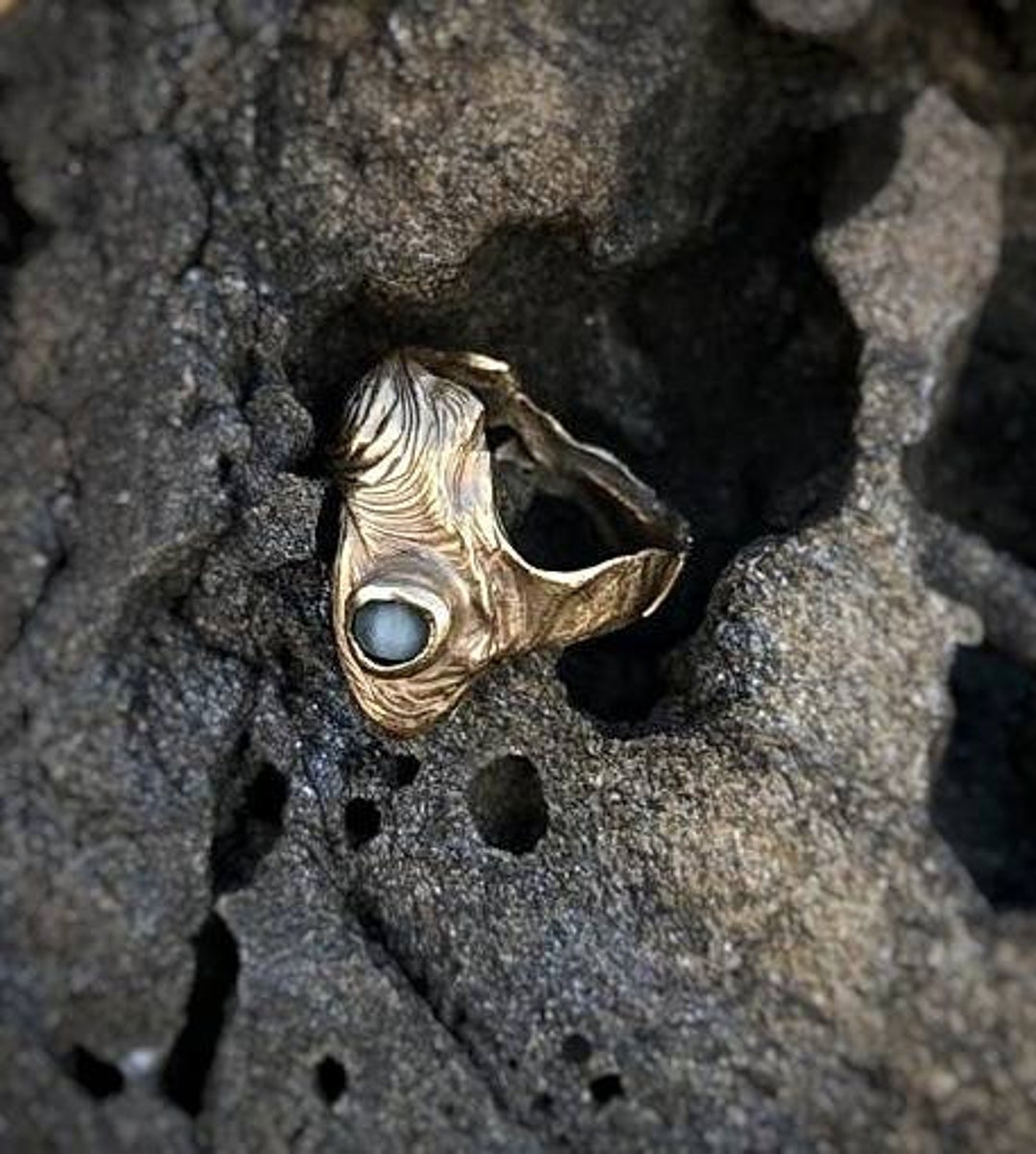 MAGMA Sea Glass Ring , 24K Gold Plated Jewelry, Handmade, Jewelry ...