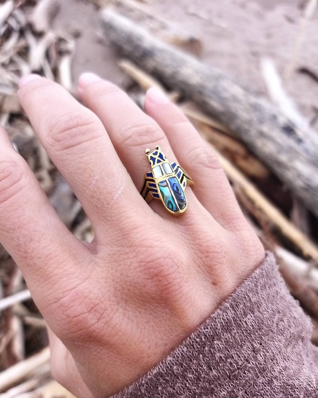 REVIVAL SCARAB Egyptian Ring Inlaid Scarab Abalone Shell - Etsy