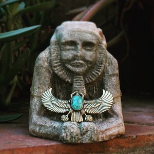 KHEPRI Winged Scarab Necklace, Turquoise Egyptian Revival, Hand Carved ...