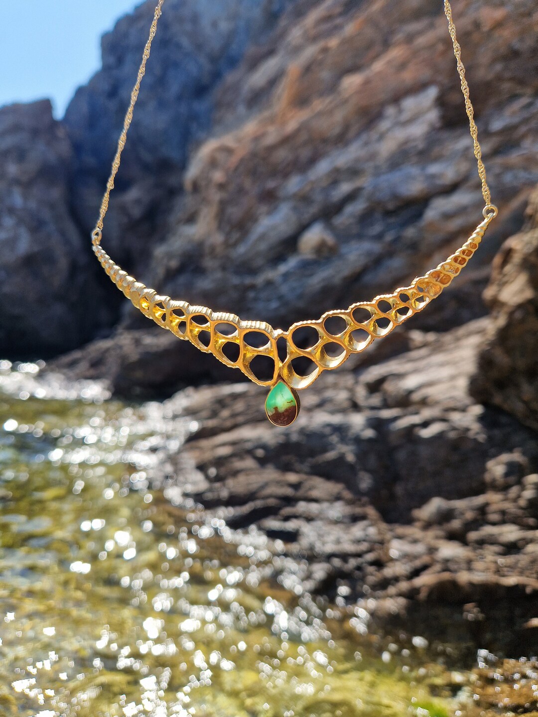 SEA SNAIL Chrysoprase, FIBONACCI Shell Necklace, Nautical Jewelry ...