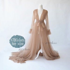 Brown Sheer Tulle Dress Formal Evening Dresses,long Sleeves Photo Shoot ...