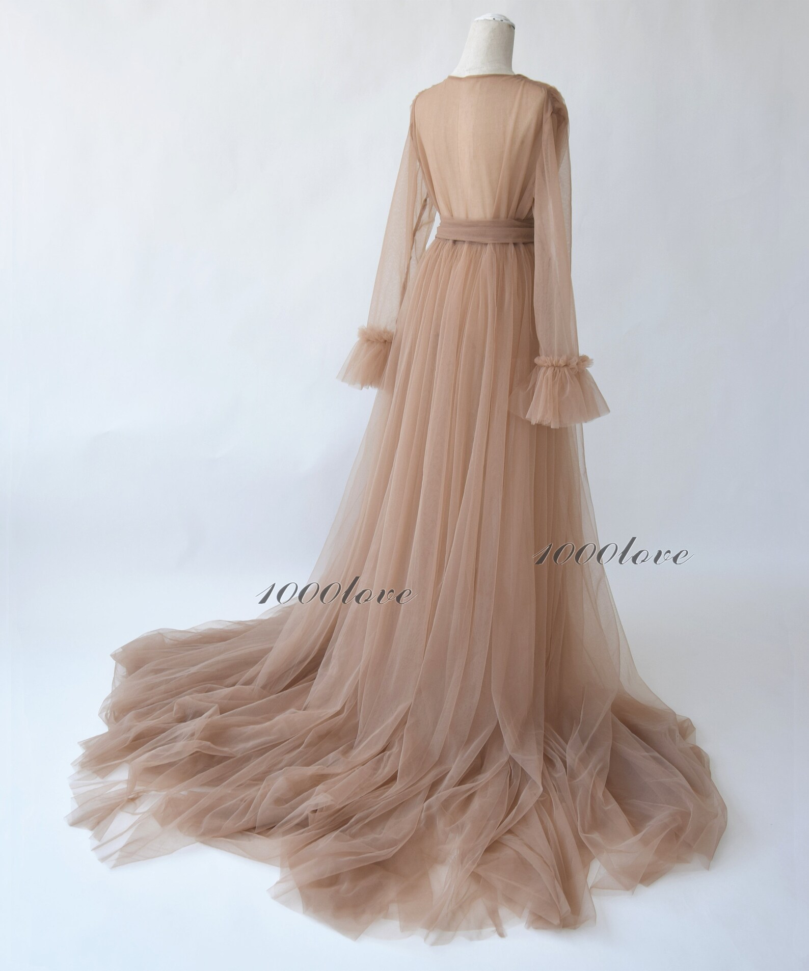 Brown Sheer Tulle Dress Formal Evening Dresseslong Sleeves - Etsy