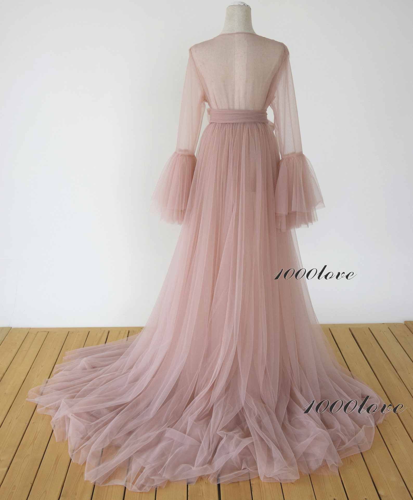 Custom Sheer Tulle Dress Formal Evening Dresses,long Sleeves Photo ...