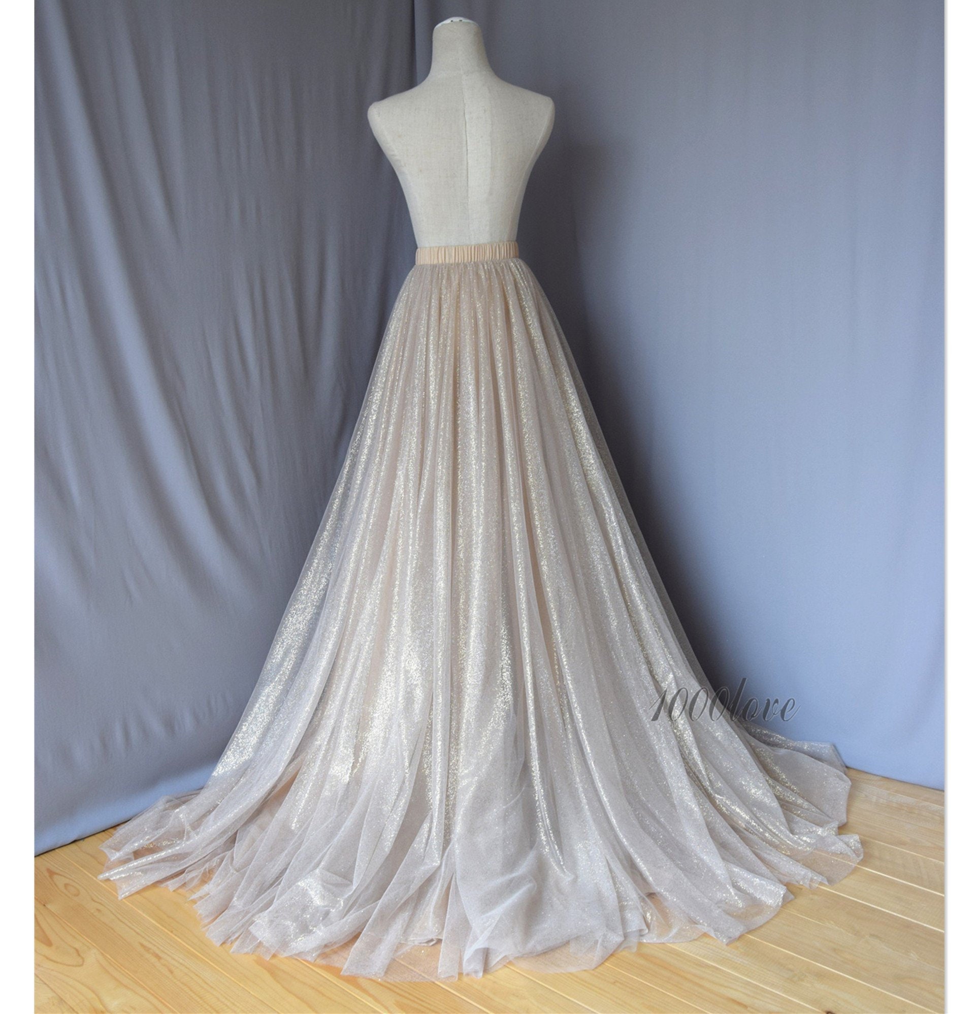 Sparkle long maxi tulle train skirt shimmering bridesmaid | Etsy