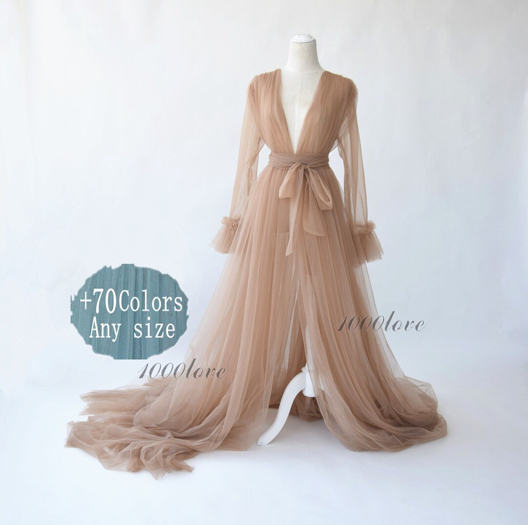 Brown Sheer Tulle Dress Formal Evening Dresses,long Sleeves Photo Shoot ...