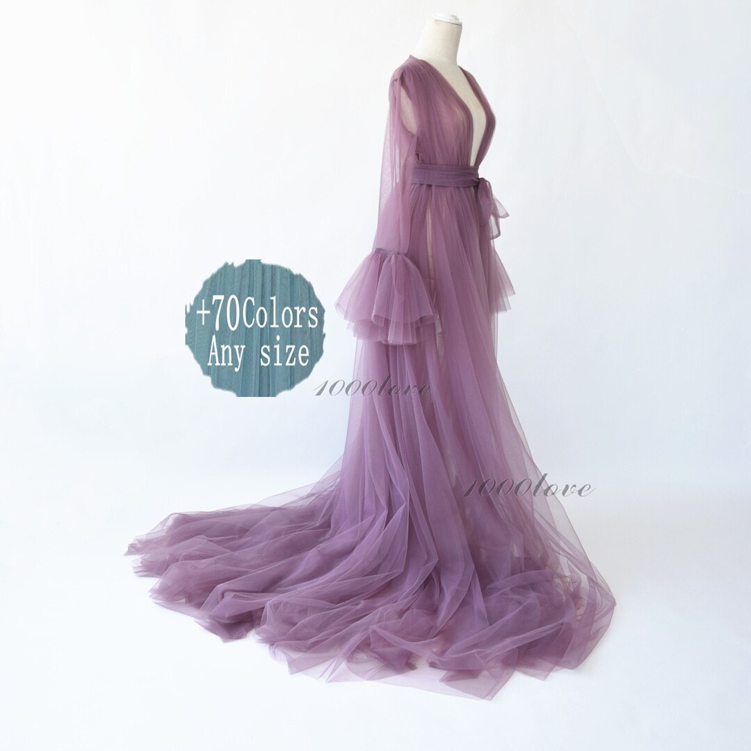 Custom Sheer Tulle Dress Formal Evening Dresses,long Sleeves Photo ...