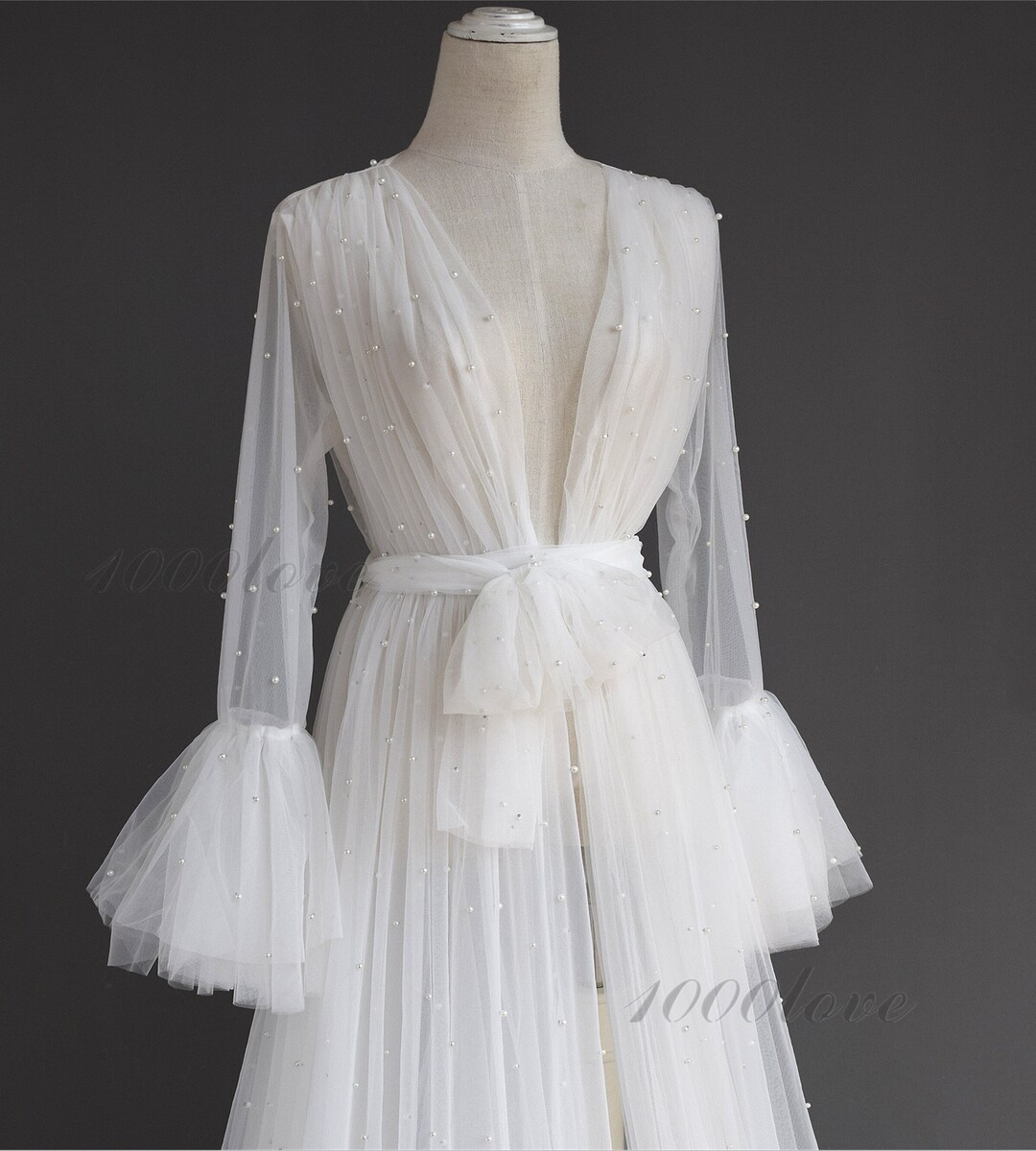 White Pearl Sheer Tulle Formal Evening Dresses, Photo Shoot Tulle Dress ...