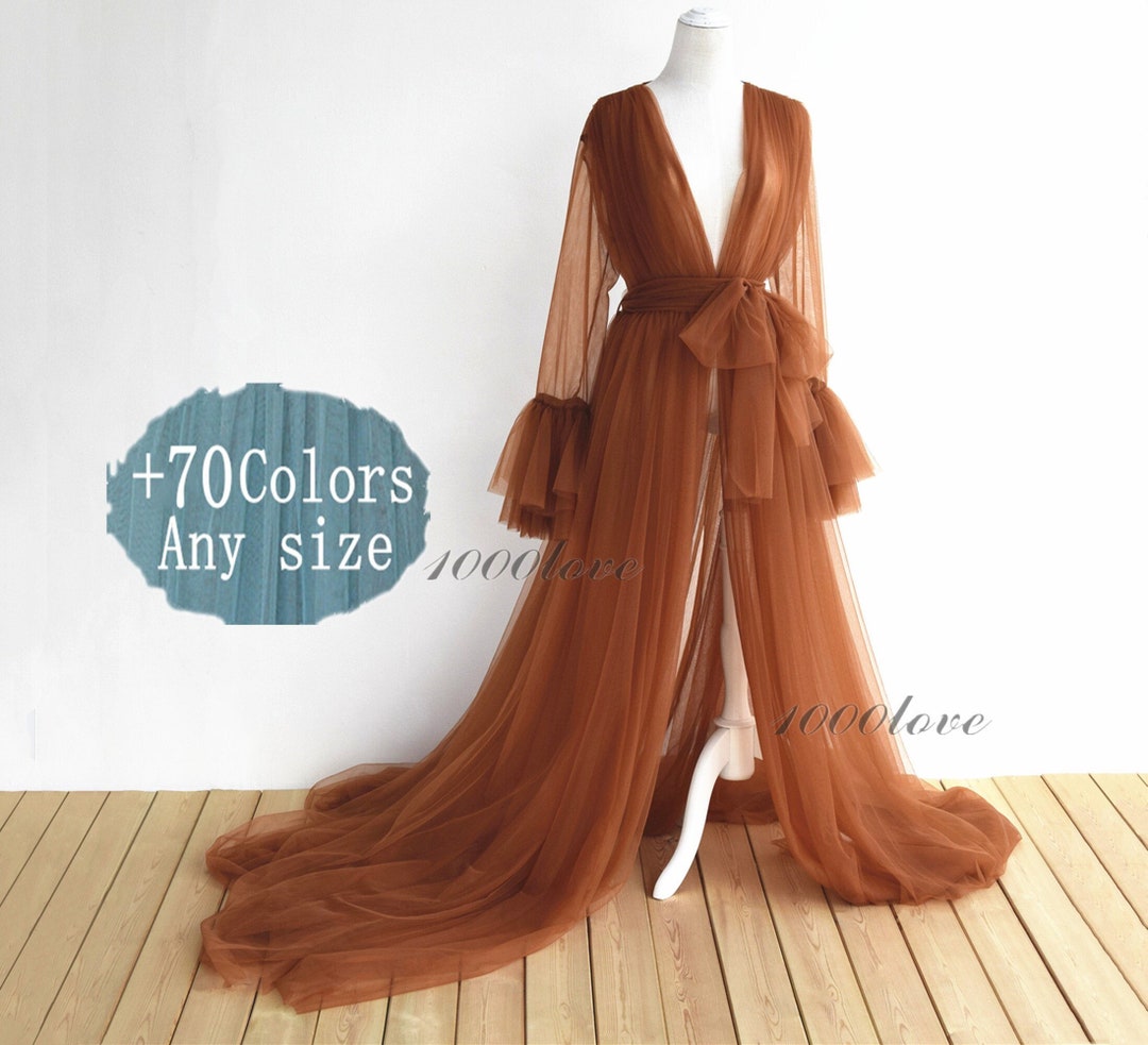 Burnt Umber Tulle Dress Formal Evening Dresses,long Sleeves Photo Shoot ...