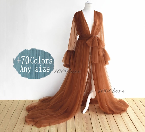 Burnt Umber Tulle Dress Formal Evening Dresseslong Sleeves - Etsy