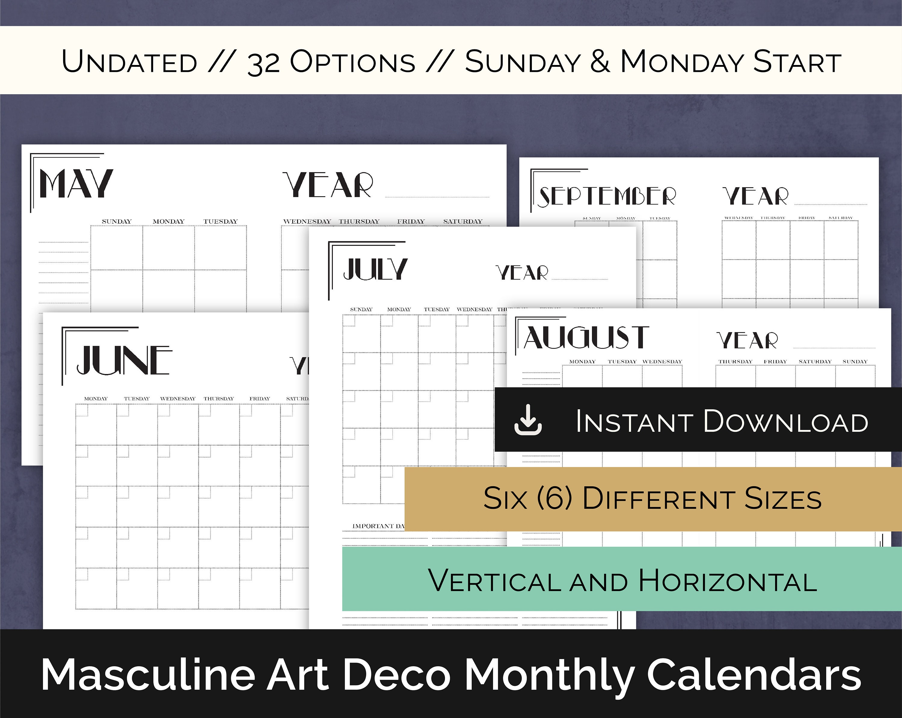 Art Deco Monthly Calendars - Etsy