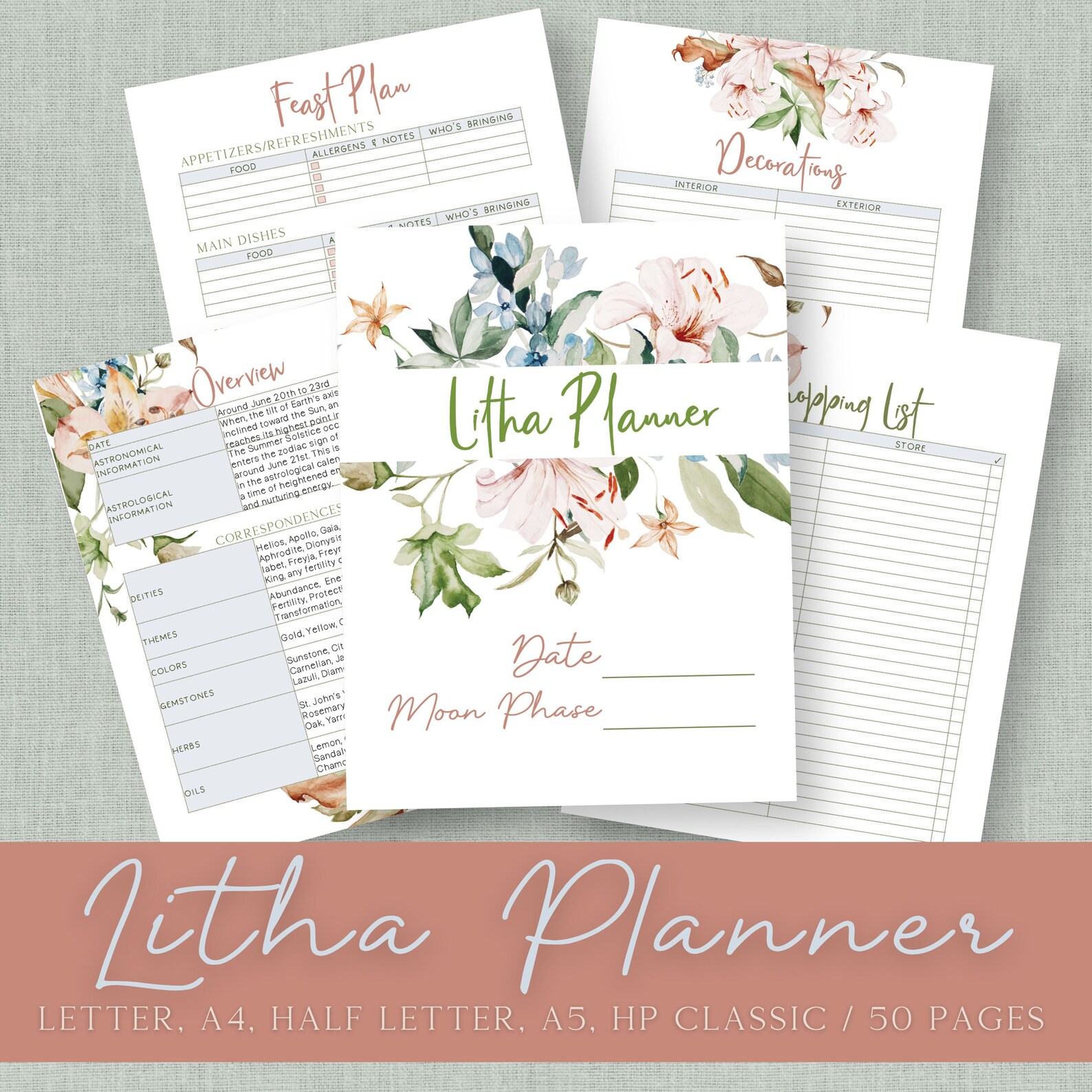 Printable Pagan Witchy Midsummer Planner – Litha/summer Solstice ...