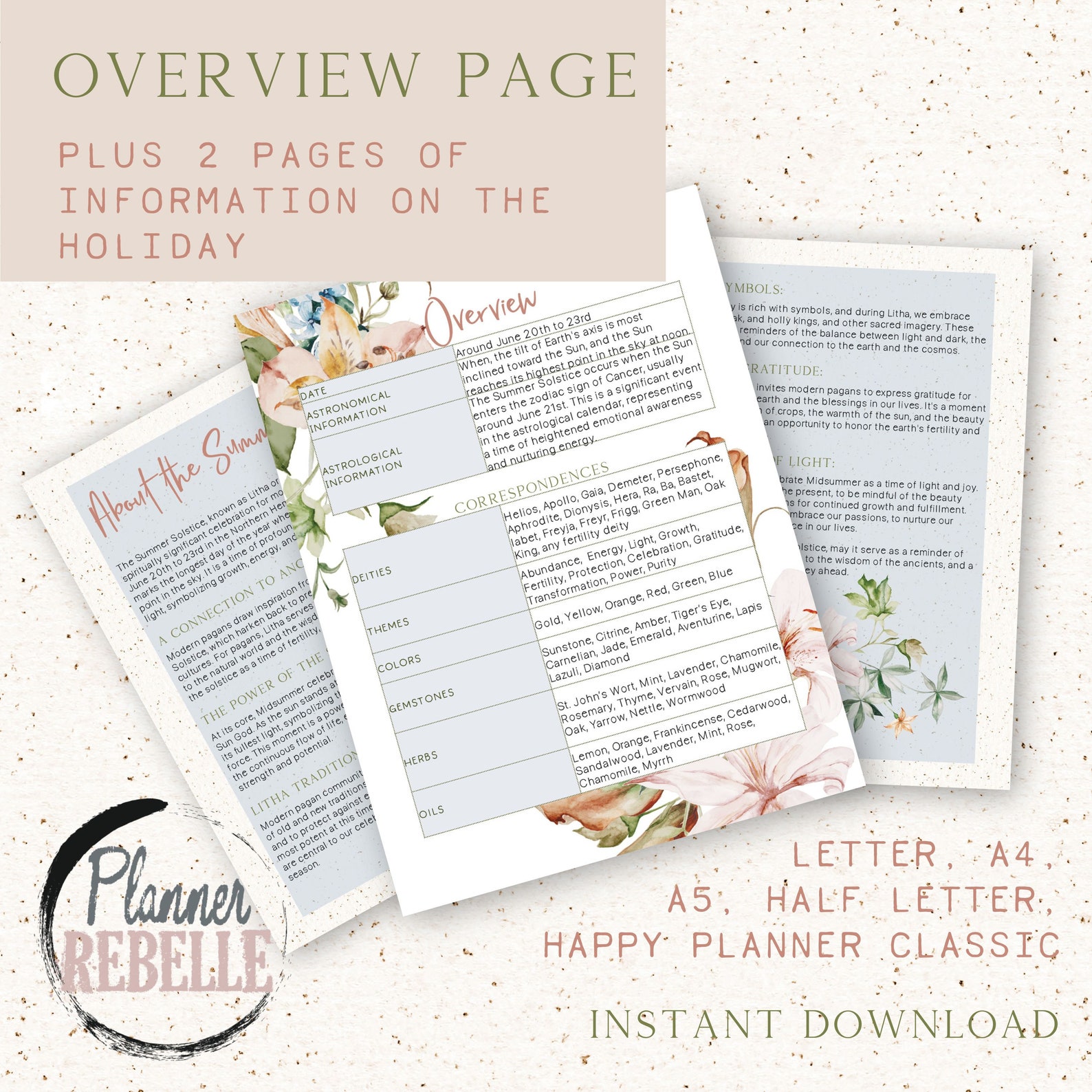 Printable Pagan Witchy Midsummer Planner – Litha/summer Solstice ...