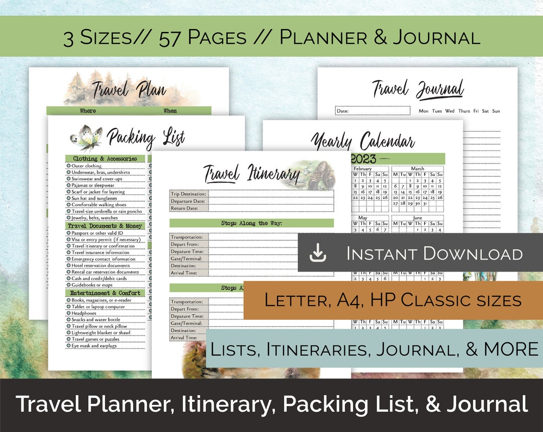 Printable Travel Planner | Travel Diary | Travel Itinerary | A4, Letter ...