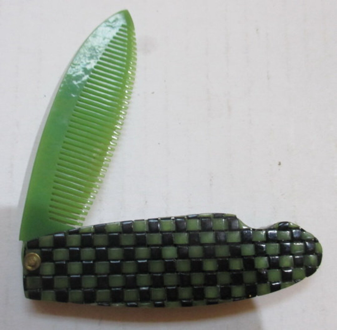 Antique Art Deco Folding Pocket Comb Celluloid Checker Board Decoration ...