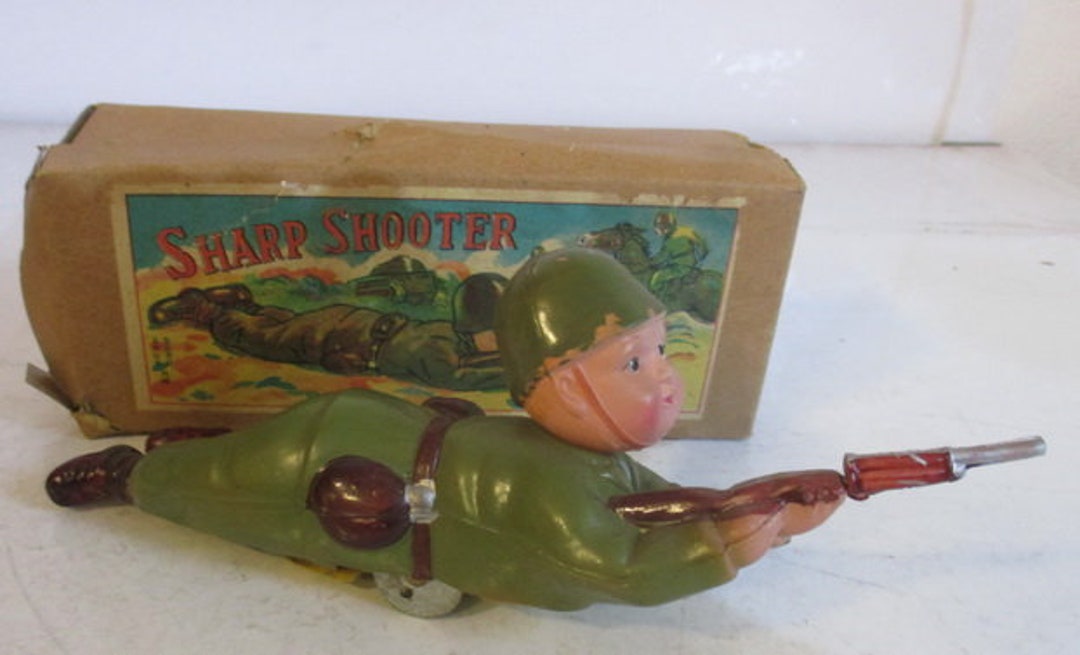 Vintage Tin Toy Celluloid Wind up Sharp Shooter Japan - Etsy