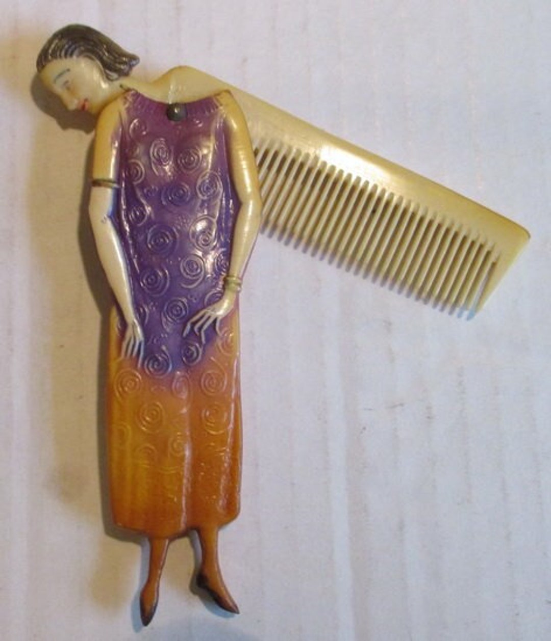 Antique Art Deco Folding Pocket Comb Celluloid With Lady - Etsy