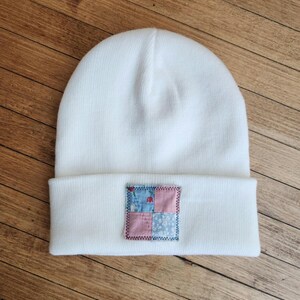 Quilt Patch Beanies Knit Hats Ivory White Multiple Options - Etsy